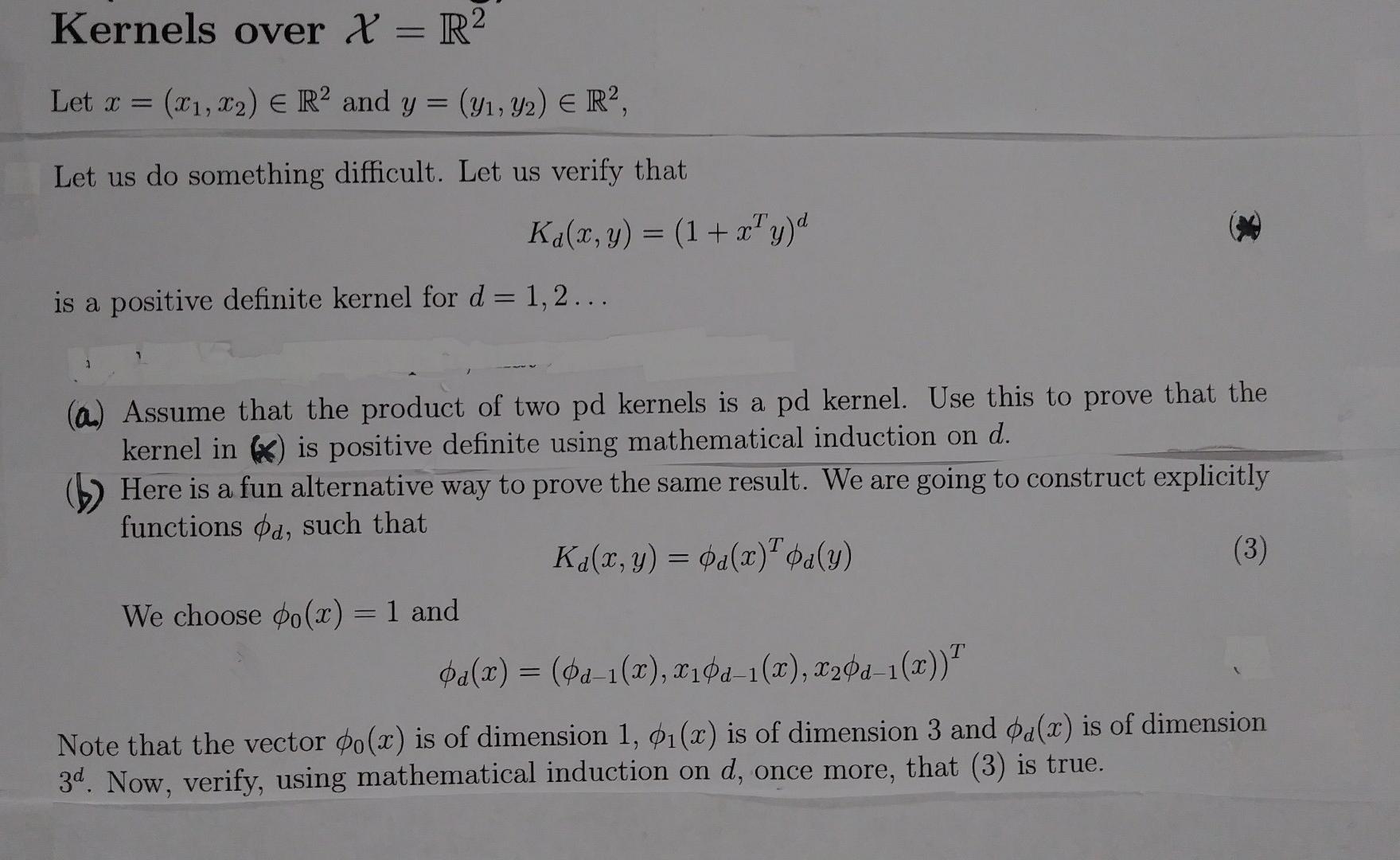 Solved Kernels over X=R2 Let x=(x1,x2)∈R2 and y=(y1,y2)∈R2 | Chegg.com
