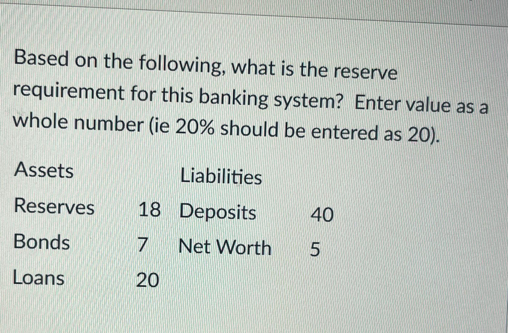 Solved Based on the following, what is the reserve | Chegg.com
