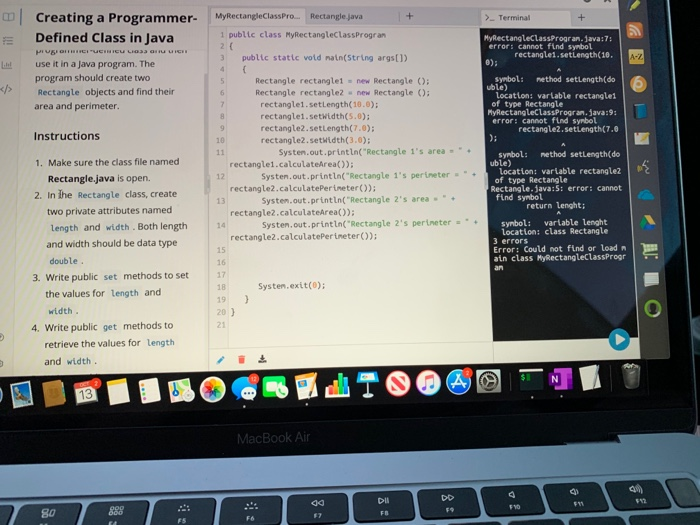 Solved MyRectangleClass Pro... Rectangle java 1 public class | Chegg.com
