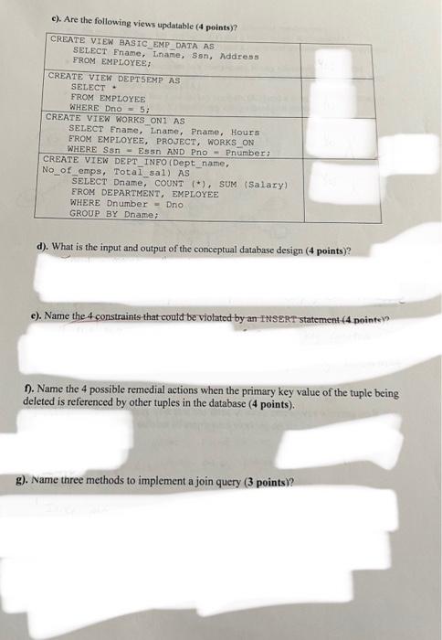 Solved c). Are the following views updatable (4 points)? d). | Chegg.com