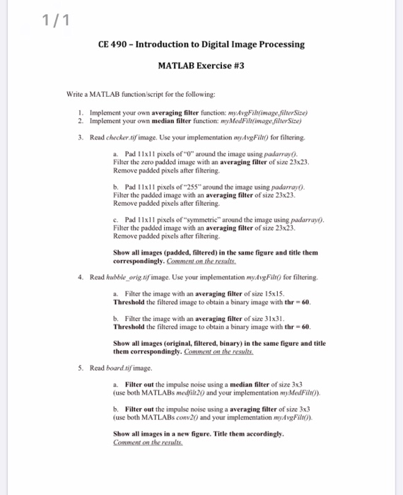 1/1 CE 490 - Introduction to Digital Image Processing | Chegg.com