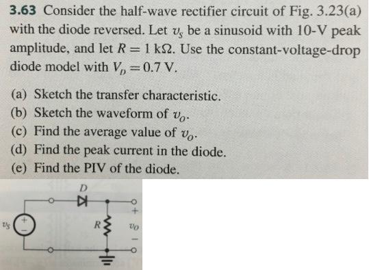 Solved 3.63 Consider the half-wave rectifier circuit of Fig. | Chegg.com