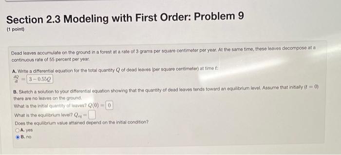 Solved Section 2 3 Modeling With First Order Problem 9 1