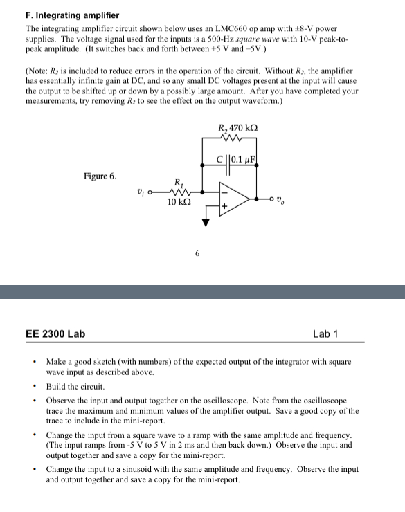 Solved F. ﻿Integrating amplifierThe integrating amplifier | Chegg.com