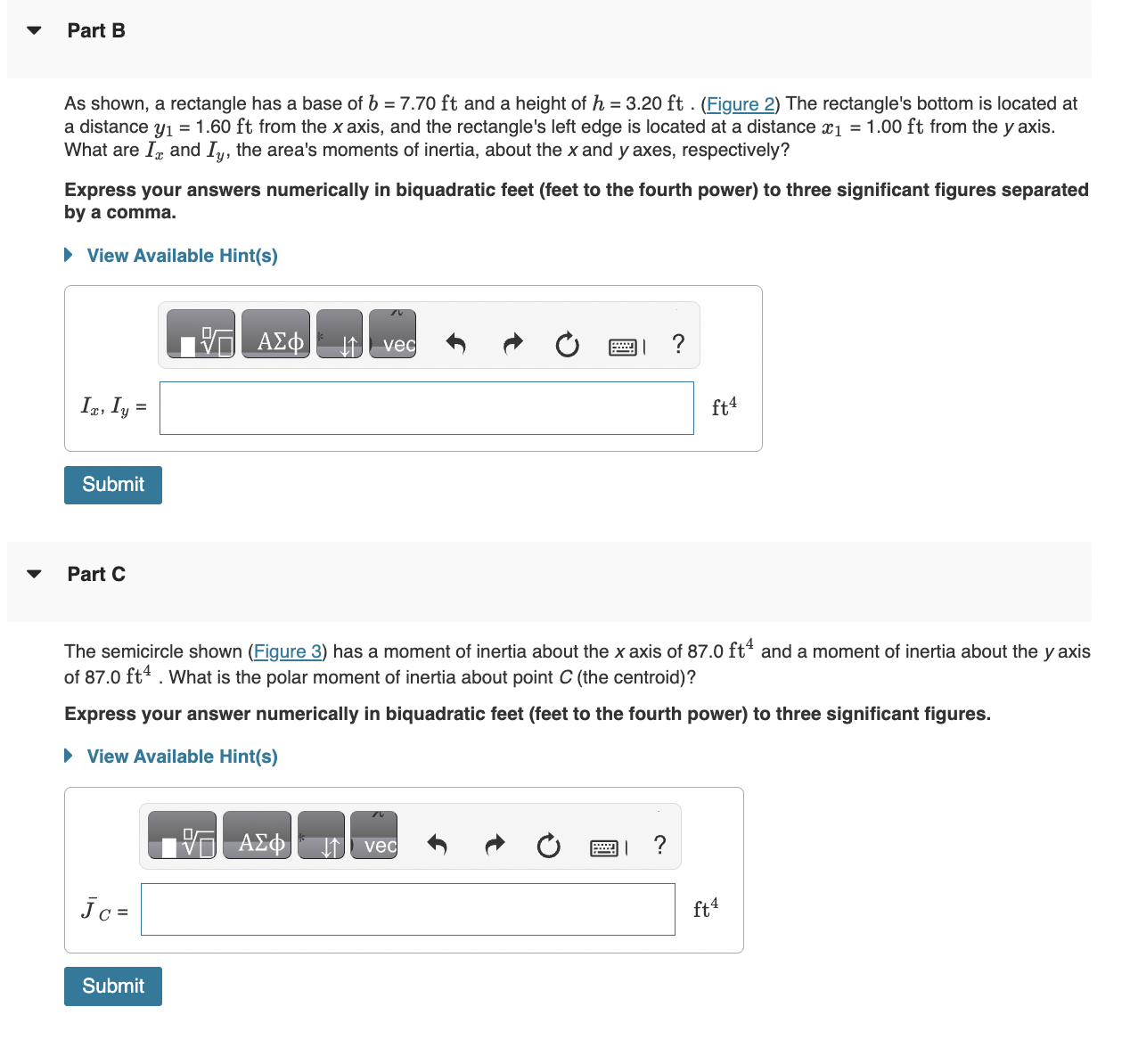 Solved Part BAs shown, a rectangle has a base of b=7.70ft | Chegg.com