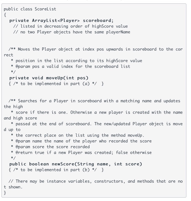 Solved public class Player { private String playerName; | Chegg.com