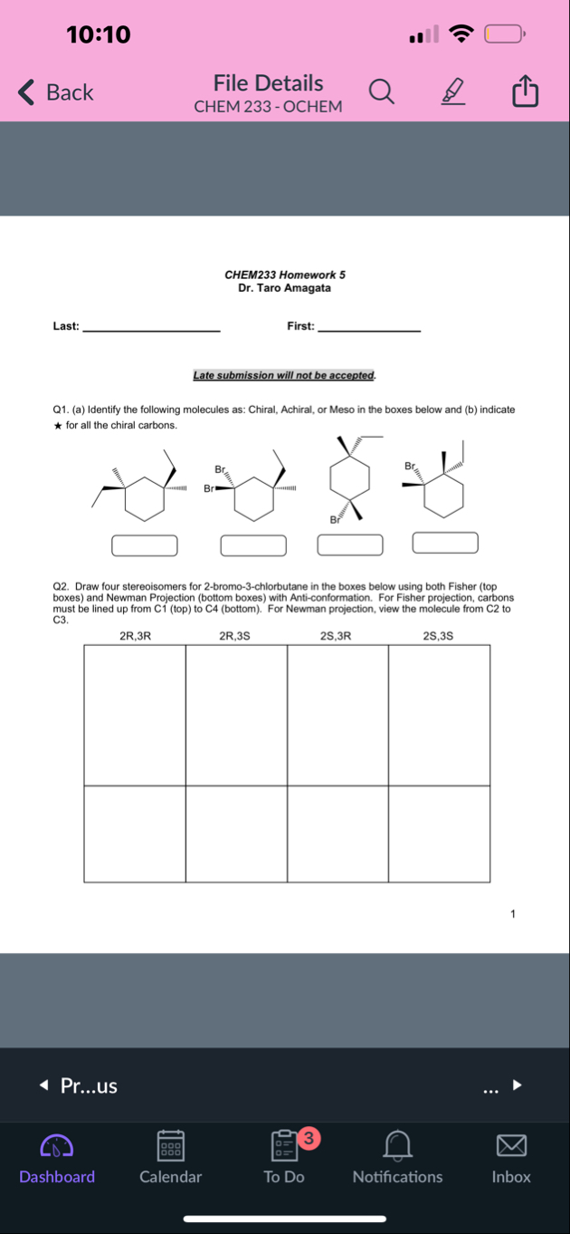 10:10BackFile DetailsCHEM 233-OCHEMCHEM233 ﻿Homework | Chegg.com