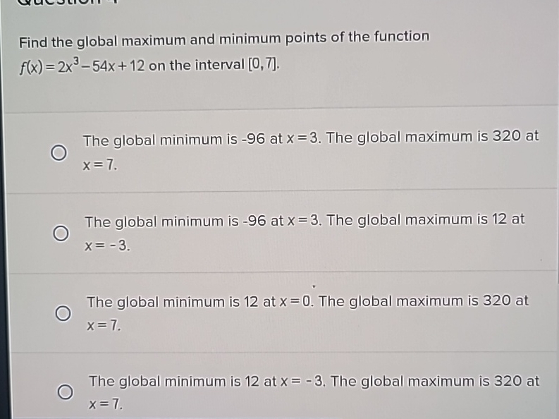 Solved Find the global maximum and minimum points of the | Chegg.com