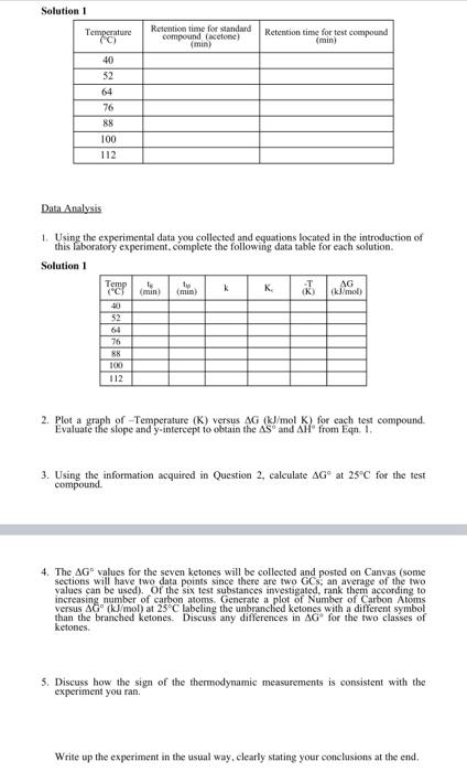 Solution 1 Data Analysis 1. Using the experimental | Chegg.com