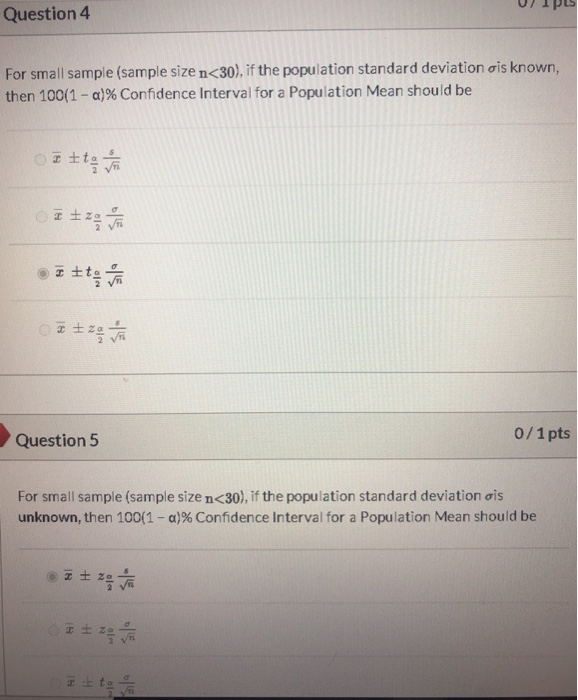 Solved Question 4 For small sample (sample size n