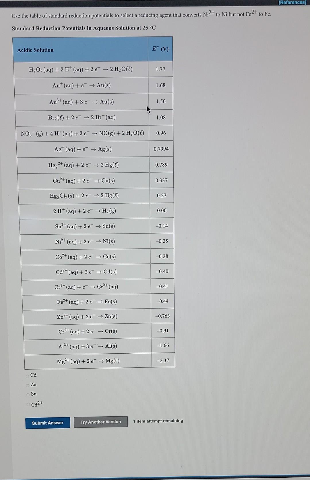 Solved [References) Use the table of standard reduction | Chegg.com