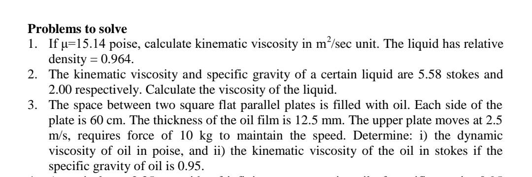 Solved m Problems to solve 1. If u=15.14 poise, calculate | Chegg.com