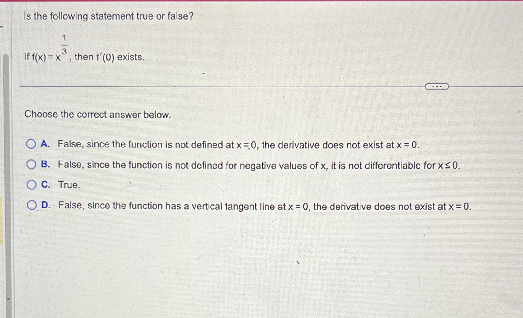 Solved Is the following statement true or false?If f(x)=x13, | Chegg.com