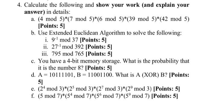 Calculate the following and show your work (and | Chegg.com