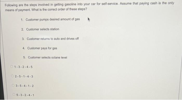 Solved Following are the steps involved in getting gasoline | Chegg.com