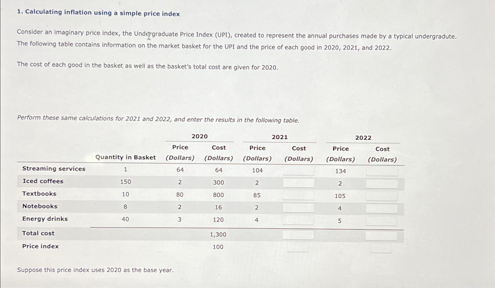 Solved Calculating inflation using a simple price | Chegg.com