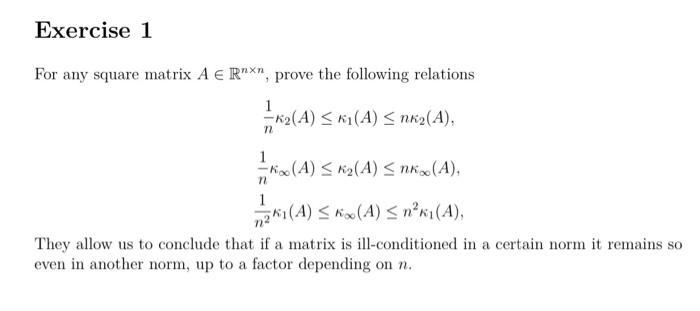 Exercise 1 For any square matrix A e Rnxn, prove the | Chegg.com