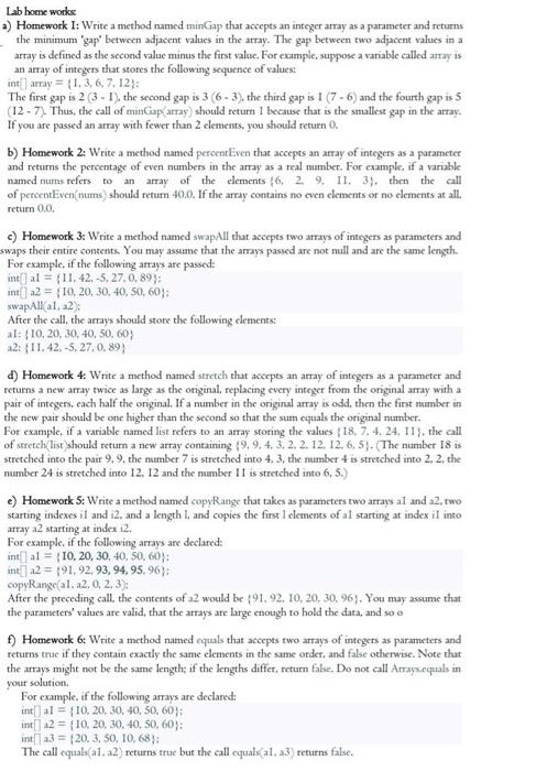 Solved Lab bome works a) Homework 1: Write a method named | Chegg.com