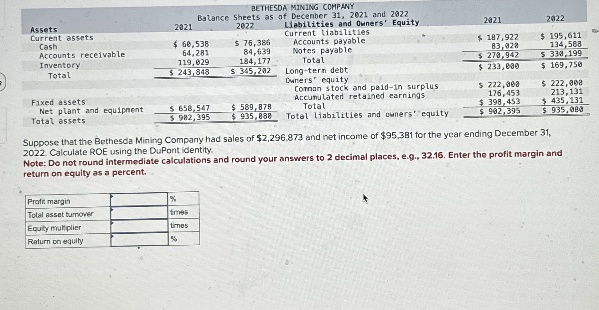 Solved BETHESDA MINING COMPANY\table[[,2021 | Chegg.com