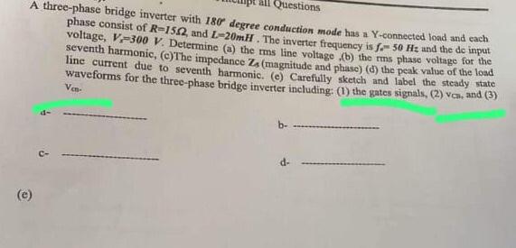 Solved A three-phase bridge inverter with 180∘ degree | Chegg.com