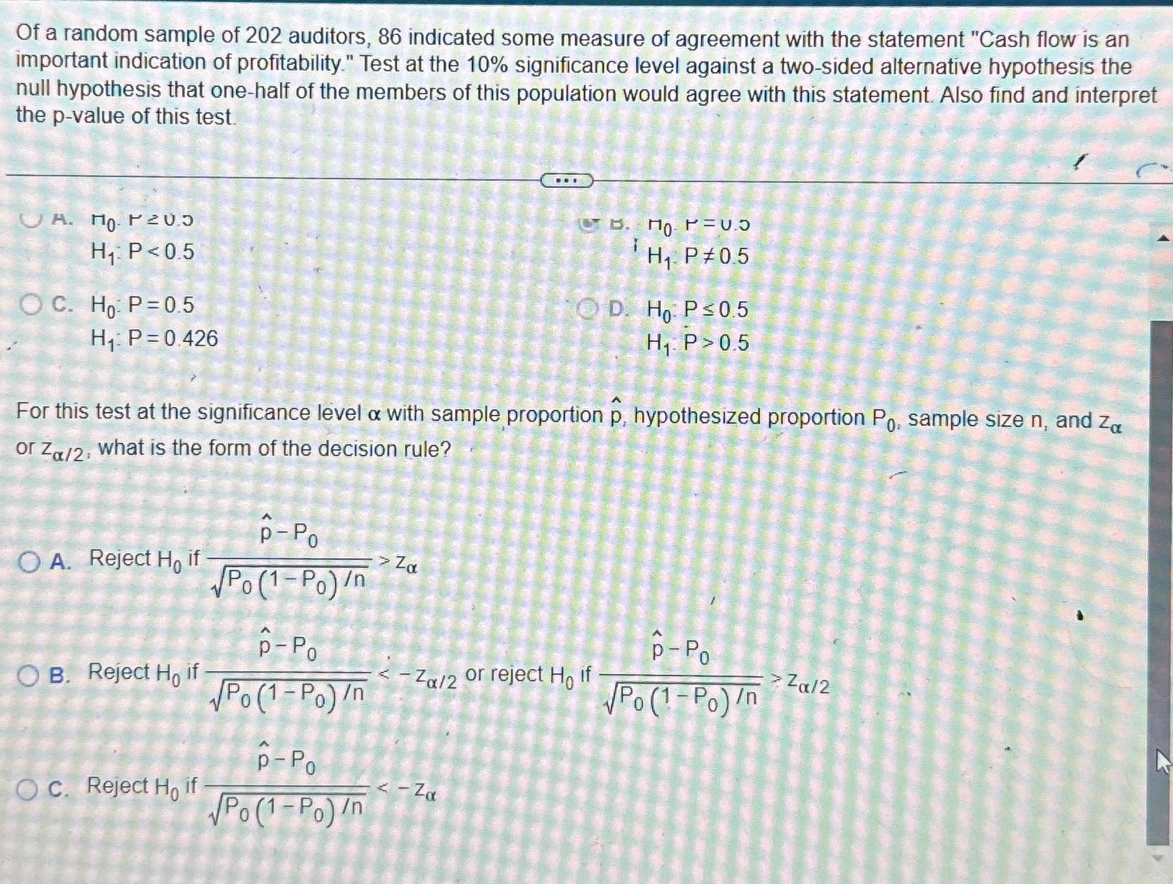 Solved Of a random sample of 202 ﻿auditors, 86 ﻿indicated | Chegg.com
