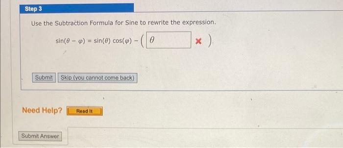 Solved Step 3 Use the Subtraction Formula for Sine to | Chegg.com