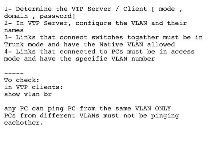 Solved 1- Determine the VTP Server / Client [ mode, domain, | Chegg.com