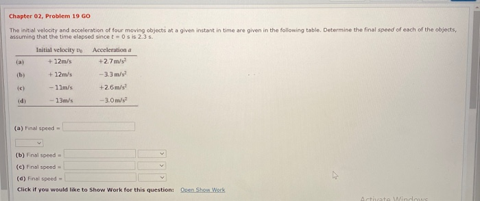 Solved Chapter 02, Problem 19 GO The initial velocity and | Chegg.com