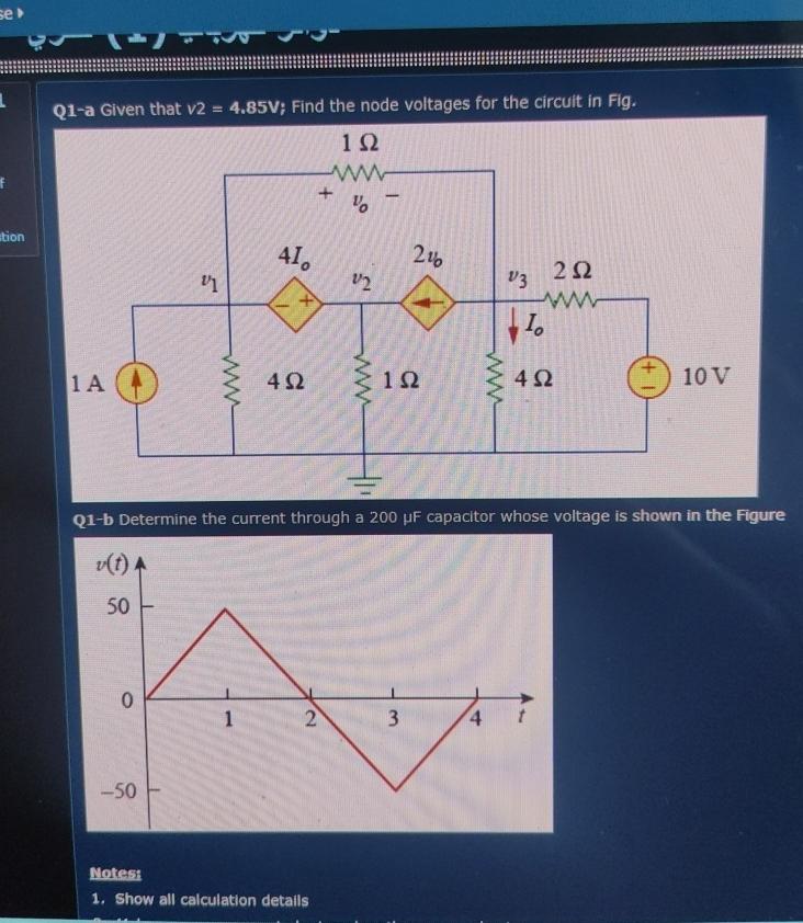 Solved Q1-a Given that v2=4.85V; Find the node voltages for | Chegg.com
