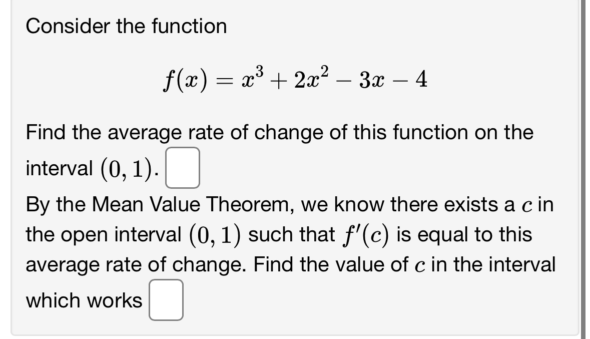 Solved Consider the functionf(x)=x3+2x2-3x-4Find the average | Chegg.com