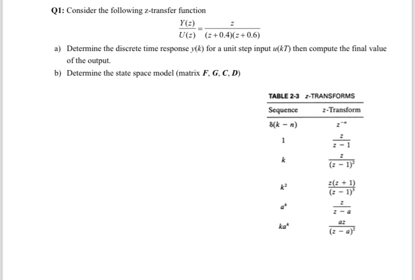 Solved Q1: Consider the following z-transfer | Chegg.com