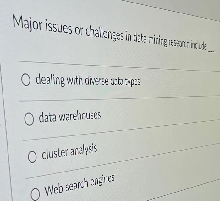Solved Major issues or challenges in data mining research | Chegg.com