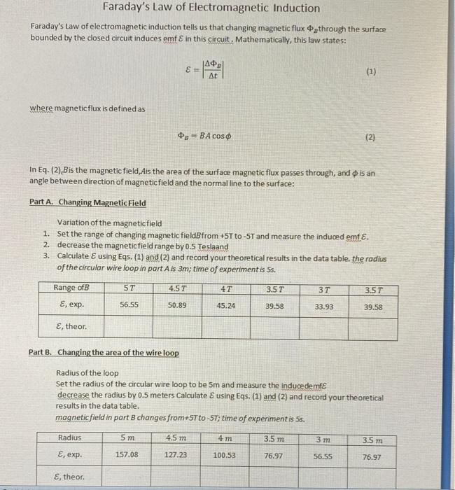 Solved Faraday's Law of Electromagnetic Induction Faraday's | Chegg.com
