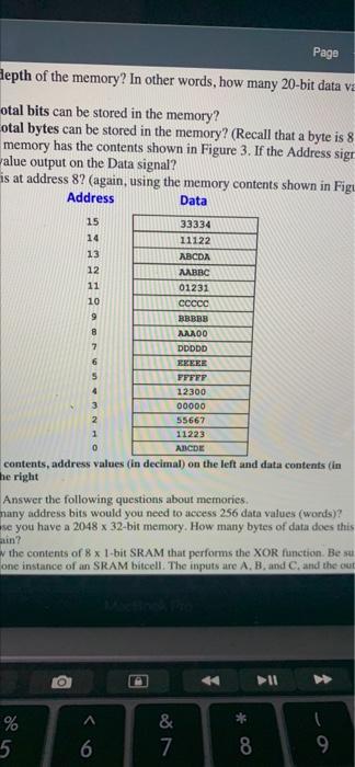 Solved 2. [18 pts, 3 pts each] Consider the memory shown | Chegg.com
