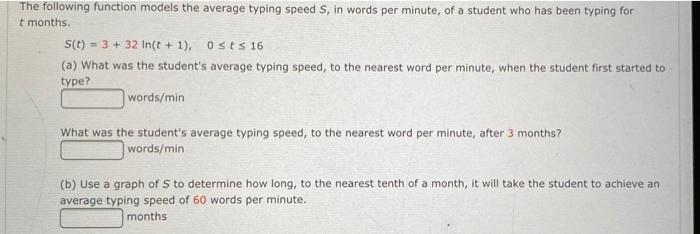 Solved The following function models the average typing | Chegg.com