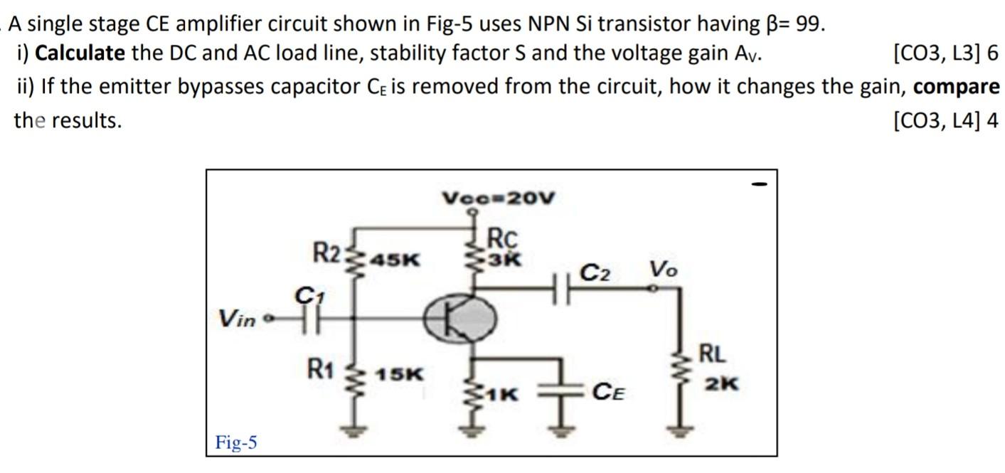 Solved A single stage CE amplifier circuit shown in Fig-5 | Chegg.com