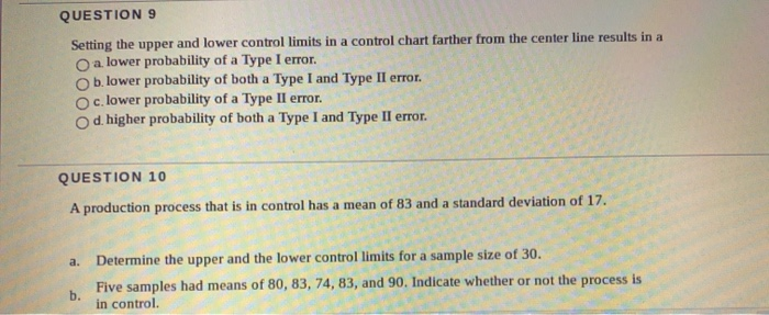 Solved QUESTION 9 Setting the upper and lower control limits | Chegg.com