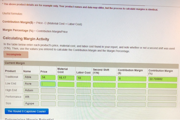 The above product details are for example only. Your | Chegg.com