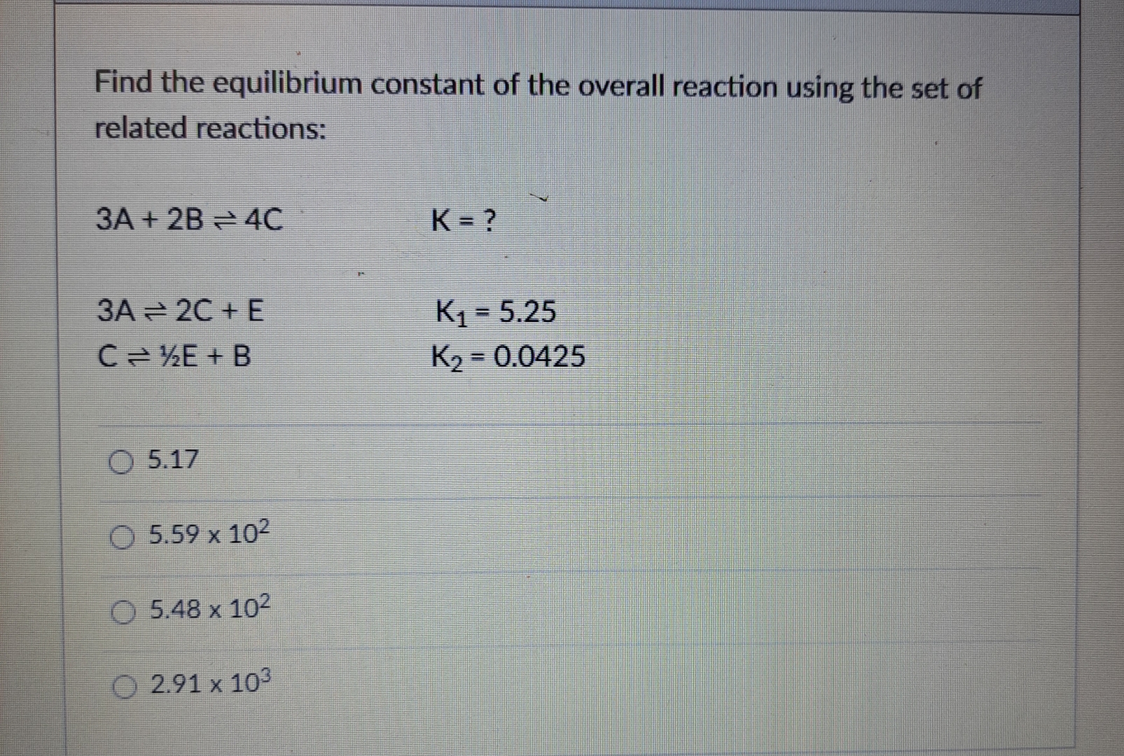 Solved Find the equilibrium constant of the overall reaction | Chegg.com
