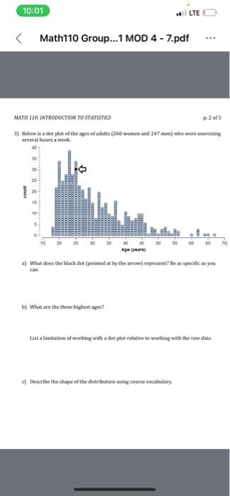 Solved 3) Below is a dot plot of the ages of adults ( 260 | Chegg.com
