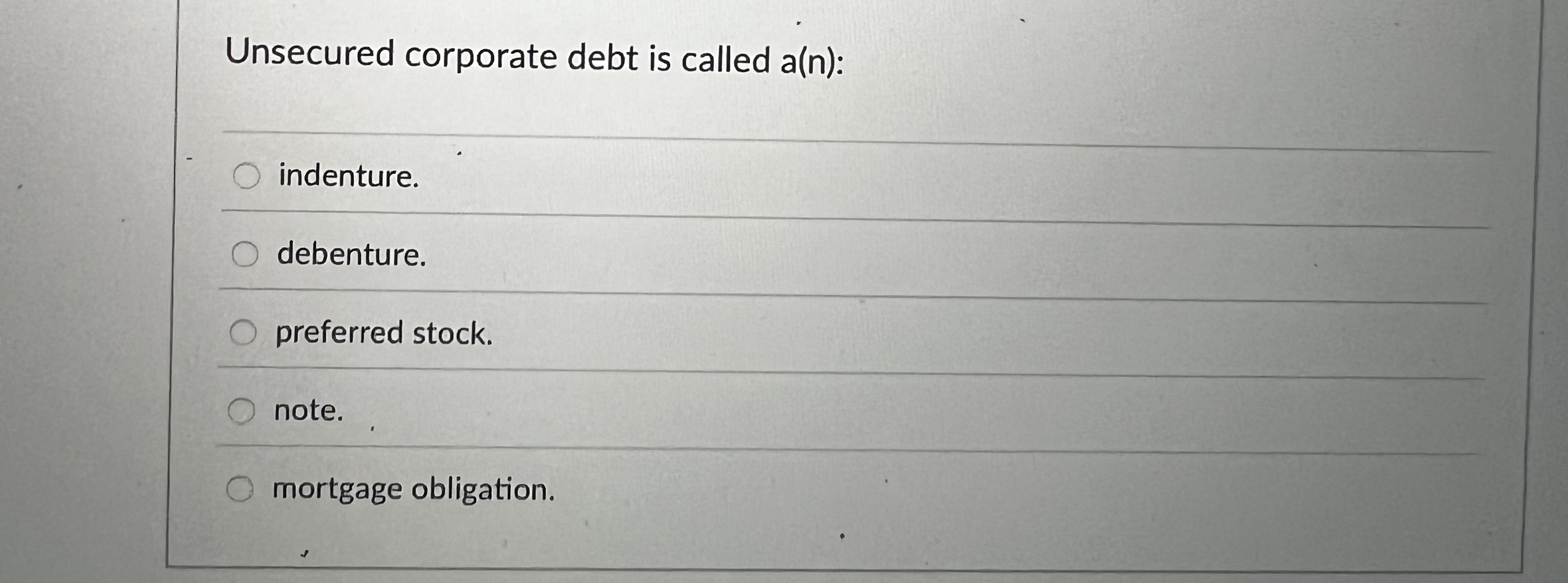 Solved Unsecured corporate debt is called | Chegg.com