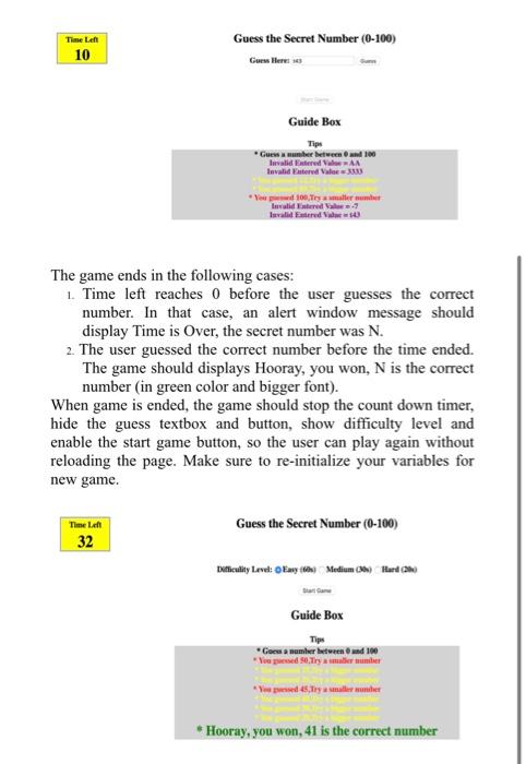 Solved Guess the Secret Number Game This is a traditional | Chegg.com