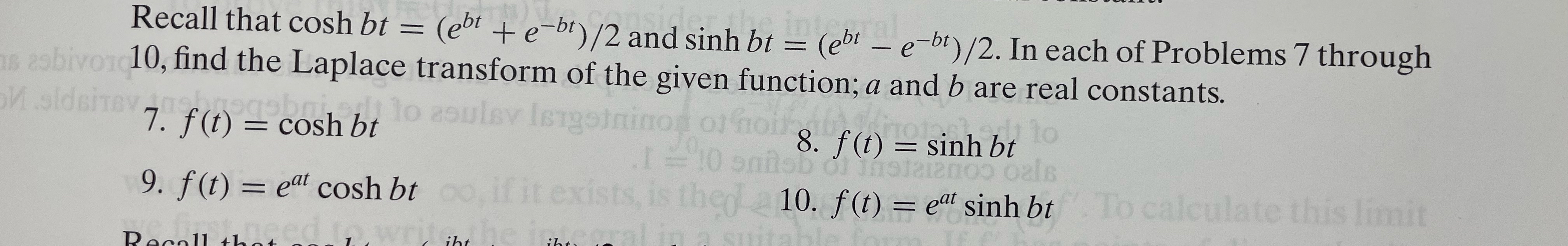 Recall that coshbt=ebt+e-bt2 ﻿and sinhbt=ebt-e-bt2. | Chegg.com