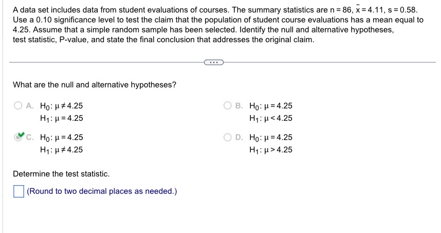Solved A data set includes data from student evaluations of | Chegg.com