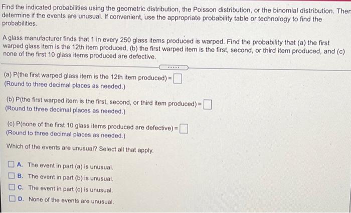 Solved Find the indicated probabilities using the geometric | Chegg.com