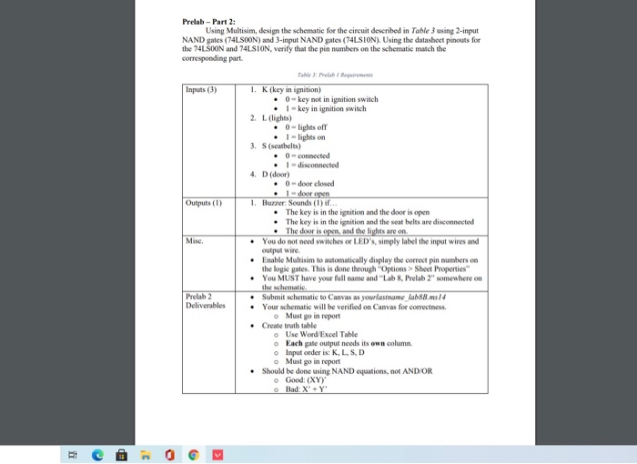 Solved Prelab - Part 1: Using Multisim, design the schematic | Chegg.com