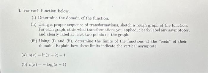 Solved 4. For each function below, (i) Determine the domain | Chegg.com
