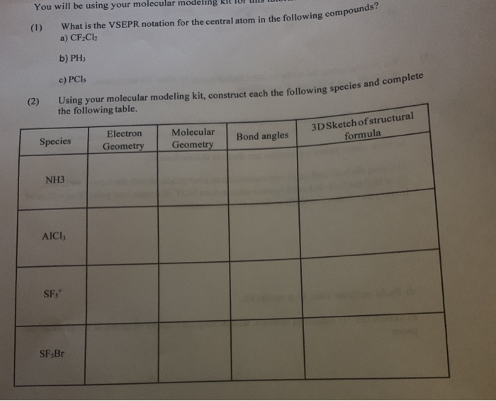 Solved What is the VSEPR notation for the central atom in | Chegg.com