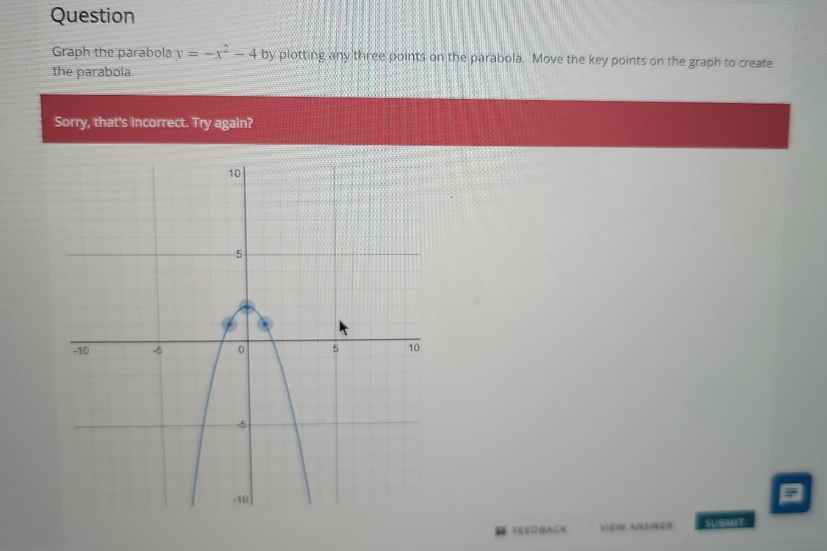 Solved Question Graph the parabola y = -²- 4 by plotting any | Chegg.com