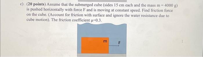 Solved c) (20 points) Assume that the submerged cube (sides | Chegg.com Solved c) (20 points) Assume that the submerged cube (sides | Chegg.com